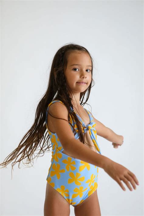 Girls Cutout One Piece In Light Blue Plumeria Of One Sea