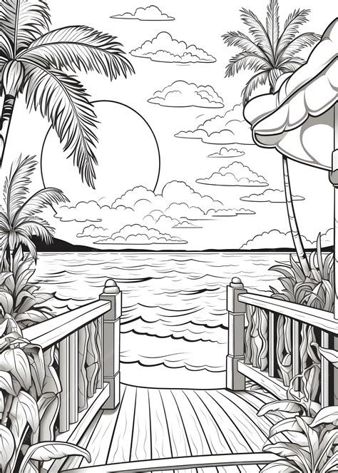 여름 컬러링 페이지 여름 윤 컬러링페이지 여름 풍경 라인 아트 컬러링 피드 여름 컬러팅 책 어른들 컬러팅 페이지 인공지능 생성 프리미엄 Ai 생성 이미지
