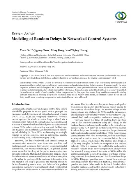 Pdf Modeling Of Random Delays In Networked Control Systems