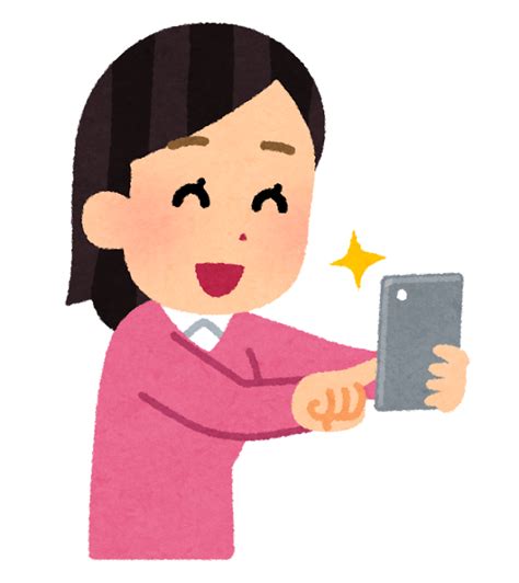 スマートフォンで写真を撮影する人のイラスト女性 かわいいフリー素材集 いらすとや