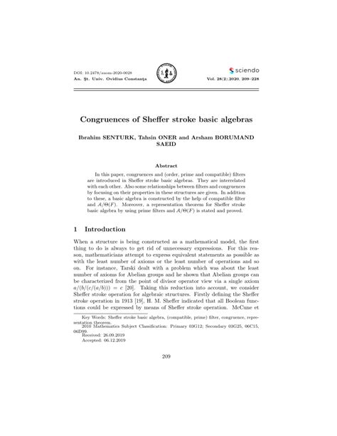 Pdf Congruences Of Sheffer Stroke Basic Algebras