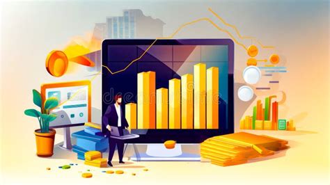 Man Standing In Front Of Computer Screen With Chart On It Generative Ai Stock Illustration