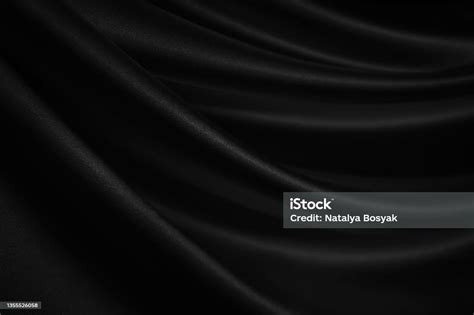 블랙 실크 사틴 부드럽고 물결 모양의 주름 직물 표면 고급스러운 블랙 화이트 배경 검은색에 대한 스톡 사진 및 기타 이미지 검은색 배경 주제 시트 침구 Istock