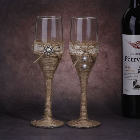 2pcs Set Wedding Glass Linen Crystal Wedding Champ Grandado