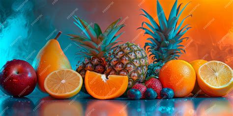 Premium Photo Vibrant Tropical Fruit Assortment On Colorful Misty