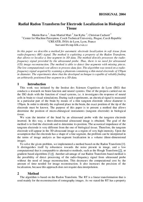 Pdf Radial Radon Transform For Electrode Localization In Biological Tissue