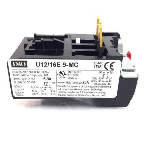 Imo U1216e 9 Thermal Overload Relay 6a 9a For Mc10 22 Contactors Mbj1