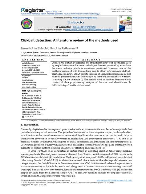 Clickbait Detection A Literature Review Of The Methods Used Pdf