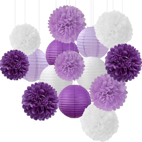 Purple White Lavender Party Decorations Paper Flowers
