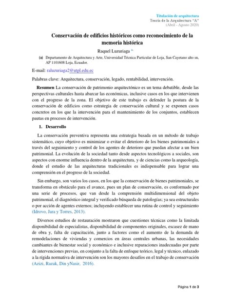 Ensayo Conservación De Edificios Históricos Como Reconocimiento De La