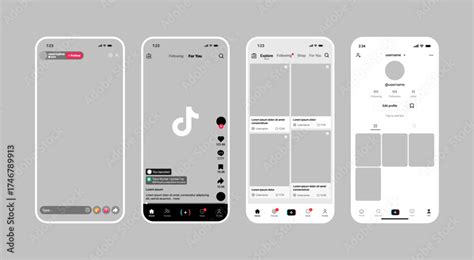 Tiktok Interface Ui Mockup Set Mobile Social Media App Screen Template