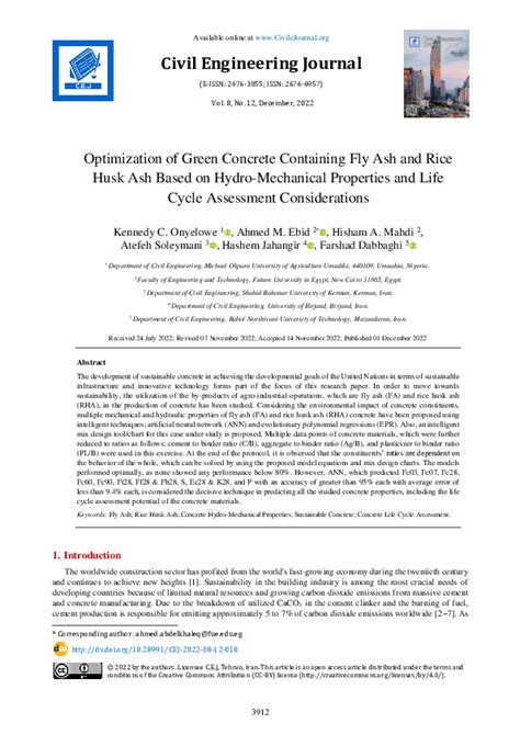 Pdf Optimization Of Green Concrete Containing Fly Ash And Rice Husk Ash Based On Hydro