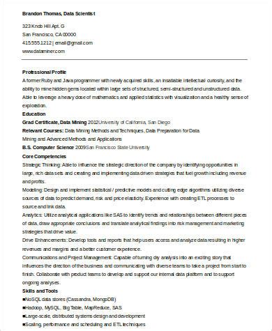 FREE Sample Data Scientist Resume Templates In PDF MS Word