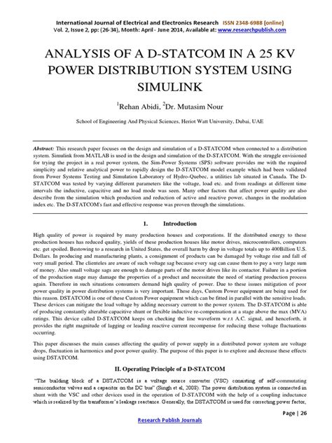 Analysis Of A D Statcom In A 25 Kv Power Distribution System Using