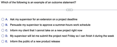 Solved Which Of The Following Is An Example Of An Outcome