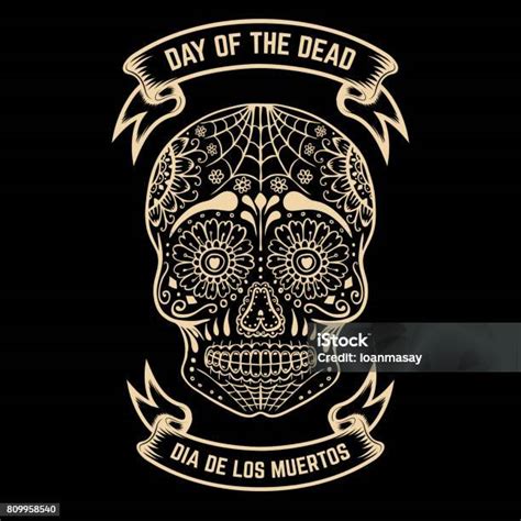 죽음의 날입니다 디 아 드 로스 안 돼입니다 꽃 패턴으로 설탕 해골입니다 포스터 인사말 카드에 대 한 디자인 요소입니다 벡터 일러스트 레이 션 고딕 양식에 대한 스톡 벡터