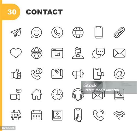 저희에게 라인 아이콘에 문의하십시오 편집 가능한 스트로크 픽셀 완벽한 모바일 및 웹용 캘린더 채팅 전자 메일 Faq 링크 지도 회의 메시지 탐색 사무실 팟캐스트 Seo 소셜