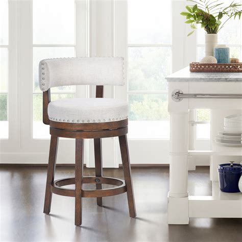 Winston Porter Swivel Upholstered Counter Bar Stool With Solid Wood