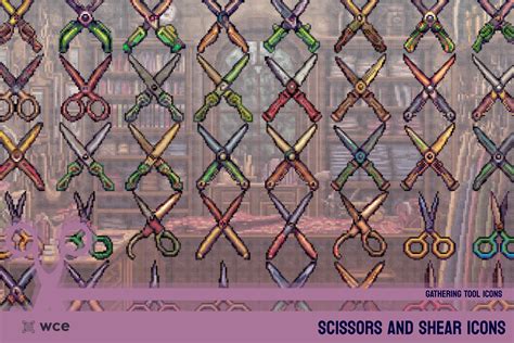 Scissors And Shear Icons 2d Pixel Gathering Tools And Profession