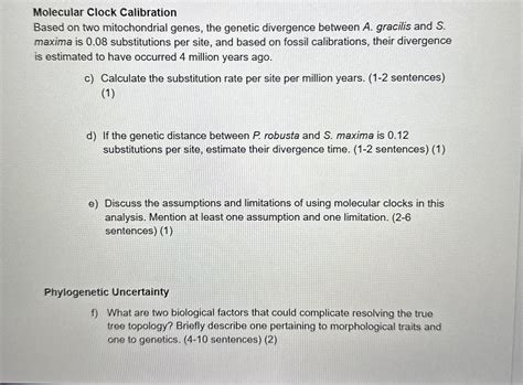 Solved Molecular Clock Calibrationbased On Two Mitochondrial