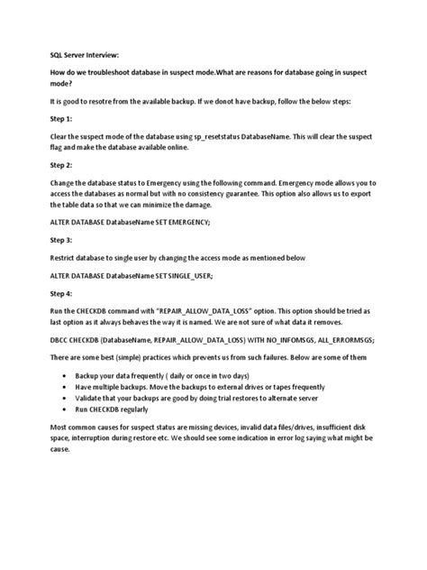 Sql Server Interview Pdf Backup Databases