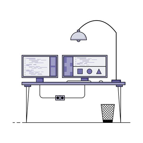 Flat Design Of Working Table With Computer Desktop Equipment Working