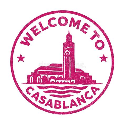 Welcome To Casablanca Stamp Depicting Hassan Ii Mosque In A Travel Themed Design Stock Vector