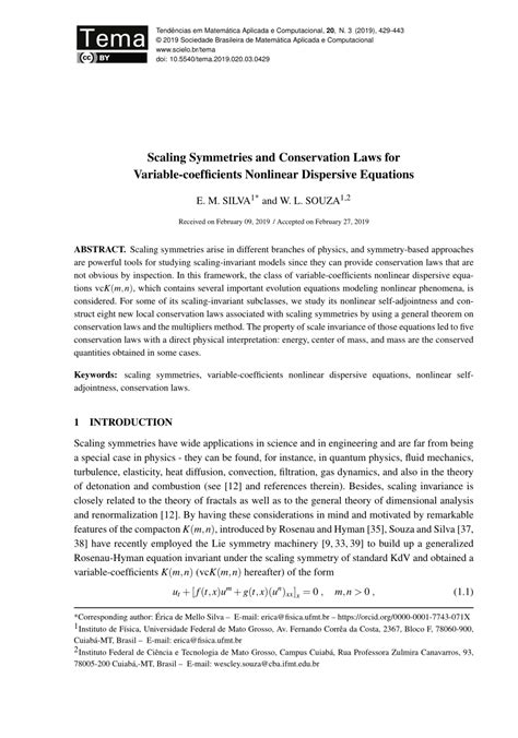 Pdf Scaling Symmetries And Conservation Laws For Variable Coefficients Nonlinear Dispersive