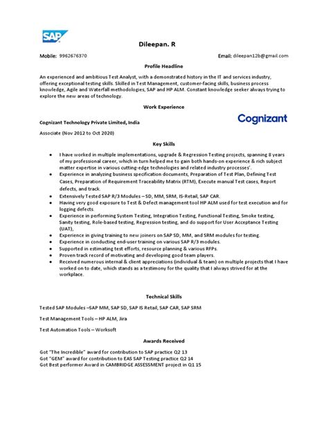Dileepan Sap Functional Tester Pdf Software Testing Computer