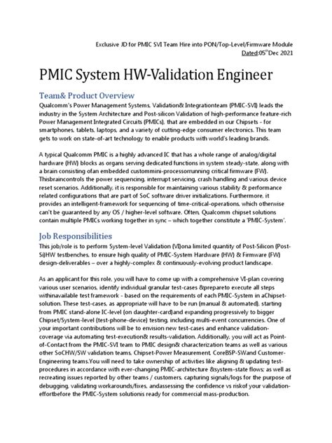 Pmic System Hw Validation Engineer Pdf System On A Chip Embedded