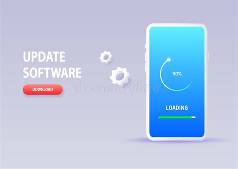 Software Update On Smartphone Screen Downloading And Updating The Mobile Application Stock