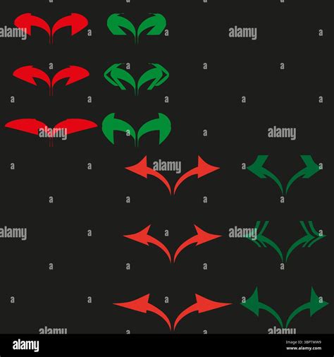 Curved Arrow Icon Dual Direction Symbols Red Green Contrast Vector Black Background Stock