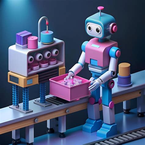 A Friendly Robot Works On An Assembly Line Showcasing Automation And Futuristic Production