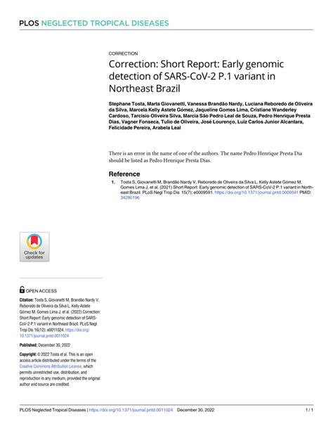 Pdf Correction Short Report Early Genomic Detection Of Sars Cov 2 P