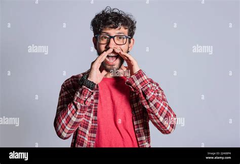 Person Announcing And Shouting With Hands Attractive Man Announcing