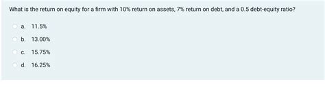 Solved What Is The Return On Equity For A Firm With Chegg Com