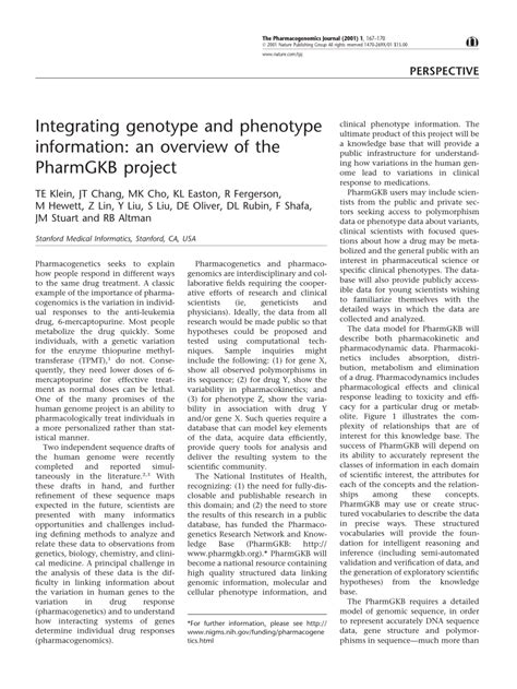 Pdf Integrating Genotype And Phenotype Information An Overview Of