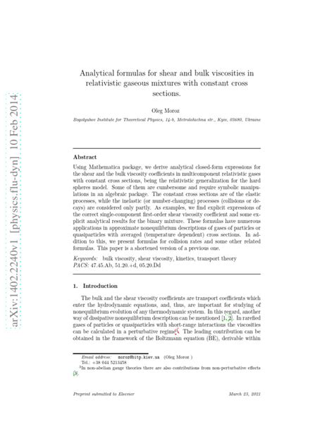 Moroz Ce Viscosity Relativistic Gas Mixture Pdf Viscosity