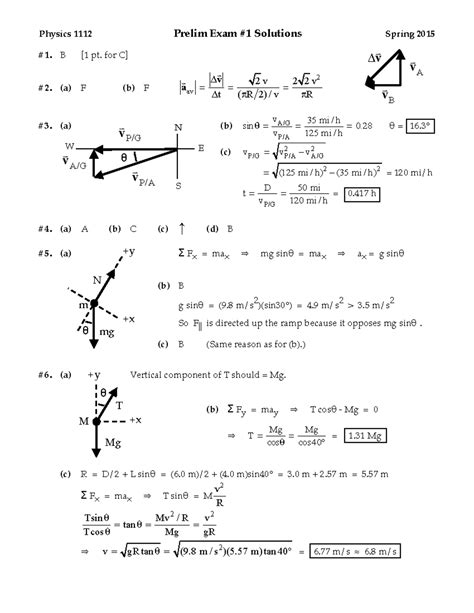 Exam 1 Solns First Exam Answer Key Physics 1112 Prelim Exam 1 Solutions Spring 2015 1 B