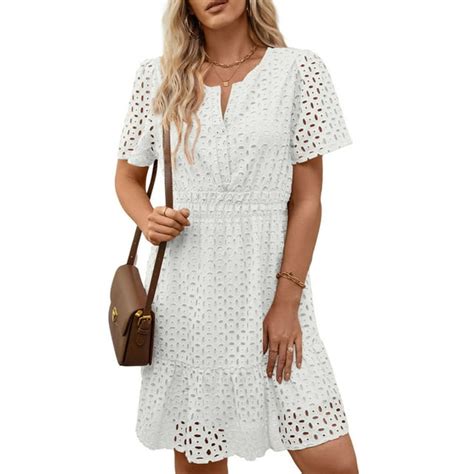 Uvn Women Dress Summer Short Sleeve V Neck Dress Ladies Caual A Line