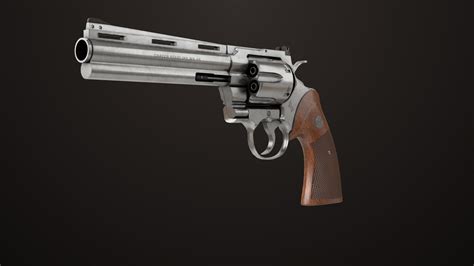 3d Revolver 05 Silver Colt Python All Pbr Unity Ue Textures Model