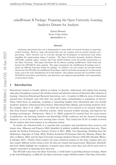 Pdf Ouladformat R Package Preparing The Open University Learning Analytics Dataset For Analysis
