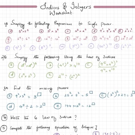 Indices And Integers Mathematics Assignment Teachmint