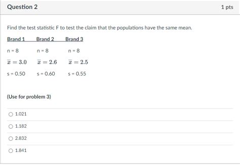 Solved Find The Test Statistic F To Test The Claim That The Chegg Com