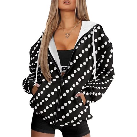 Garronmavis Polka Dot Print Zip Up Hoodies For Women 3xl Comfy Soft