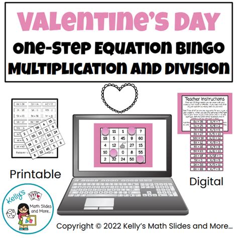 Valentines Day One Step Equations Activity Hidden Message