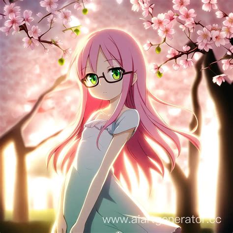 Anime Girl With Pink Hair And Green Eyes In Cherry Blossom Garden Ai Art Generator