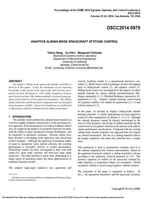 Adaptive Sliding Mode Spacecraft Attitude Control Pdf Control Theory Attitude Control