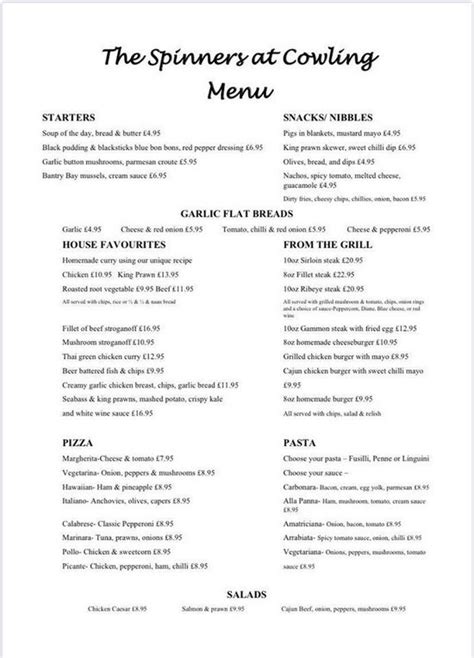 The Spinners At Cowling In Chorley Restaurant Menu And Reviews