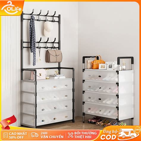 𝐎𝐥𝐢𝐟𝐞 Kệ Để Giày 4 5 Tầng Dép Có Màng Chắn Bụi Kệ Giày Dép 4 5 Tầng